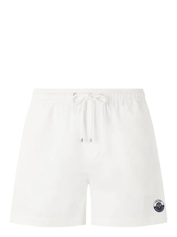 FRAME Straight-leg Logo-embroidered Cotton Twill Drawstring Shorts - Neutrals