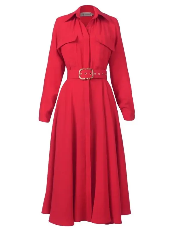 ALINA CERNATESCU Patty" Sustainable Viscose Midi Dress With Pockets And Textile Belt - Red