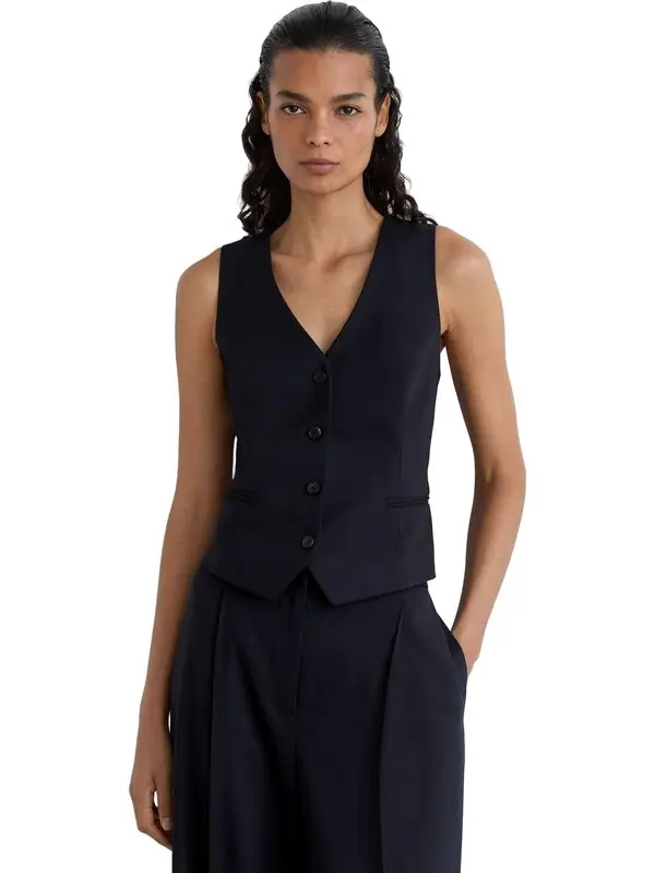 REISS Solene Wool-blend Tailored Waistcoat - Navy