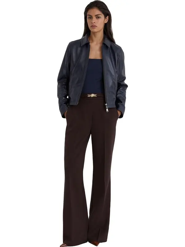 REISS Leona Flared Knot-hardware Belted Trousers - Grape
