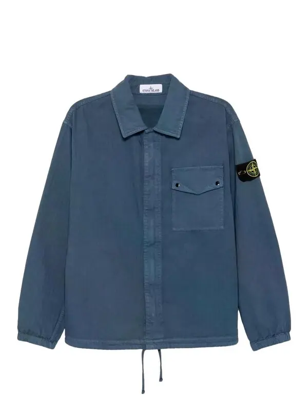 Stone Island Compass-patch Herringbone Shirt - Blue