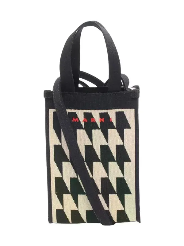 Marni Houndstooth Nano Shopping Tote Bag - Black