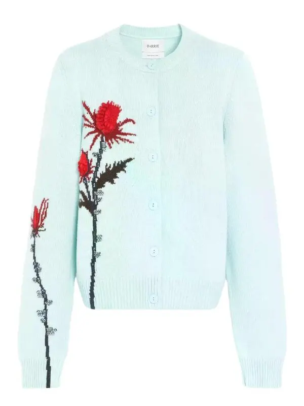 BARRIE Cashmere Thistle Motif Cardigan - Blue
