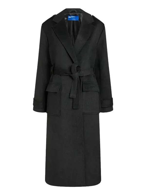 Karl Lagerfeld Belted Long-sleeve Coat - Black
