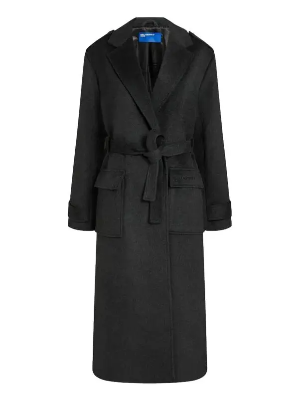 Karl Lagerfeld Belted Long-sleeve Coat - Black