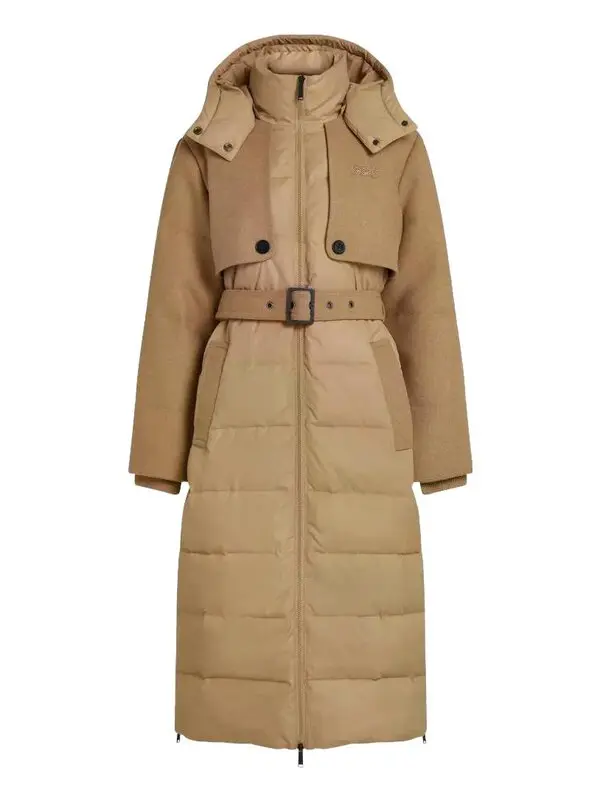 Karl Lagerfeld Belted Long Puffer Jacket With Detachable Hood - Neutrals