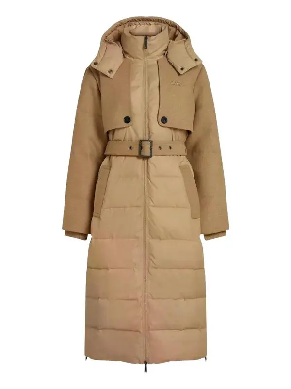 Karl Lagerfeld Belted Long Puffer Jacket With Detachable Hood - Neutrals