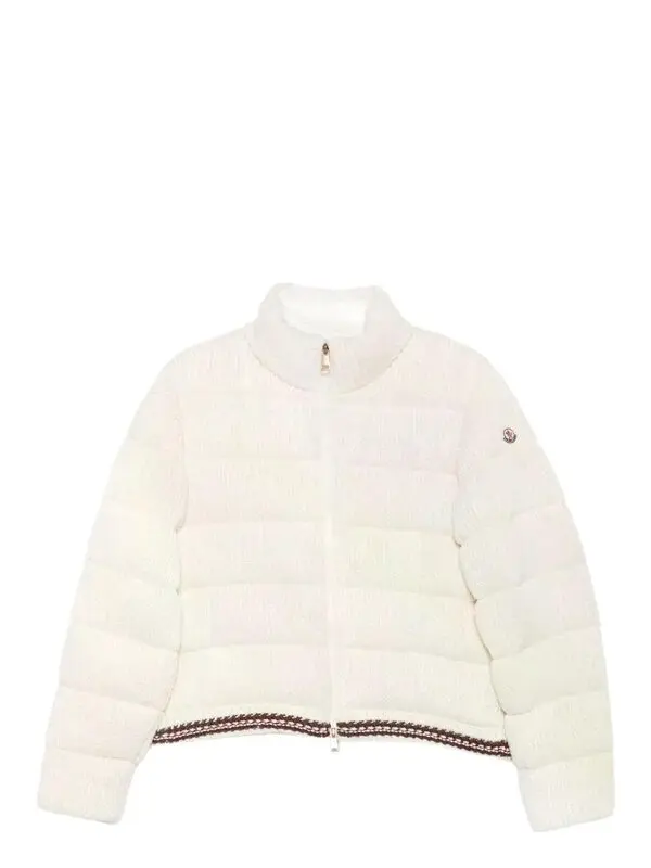 Moncler Quilted Knitted High Neck Zip Up Jacket - Neutrals