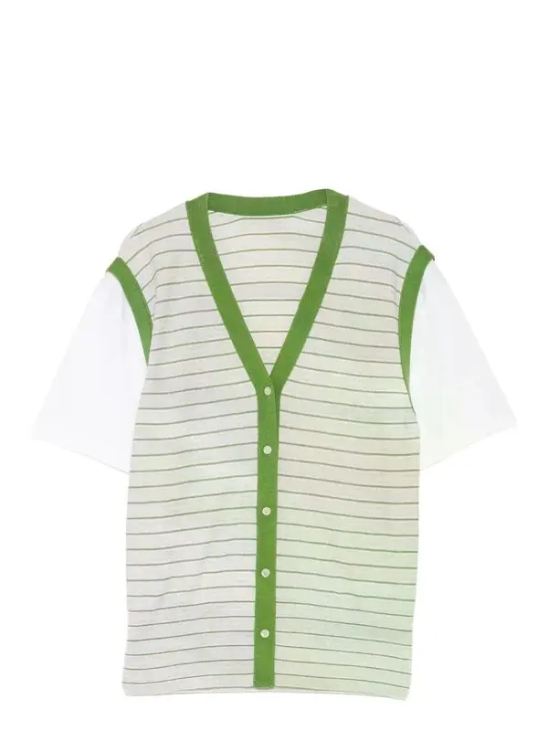 LESS Striped Mock-layer V-neck T-shirt - Grey