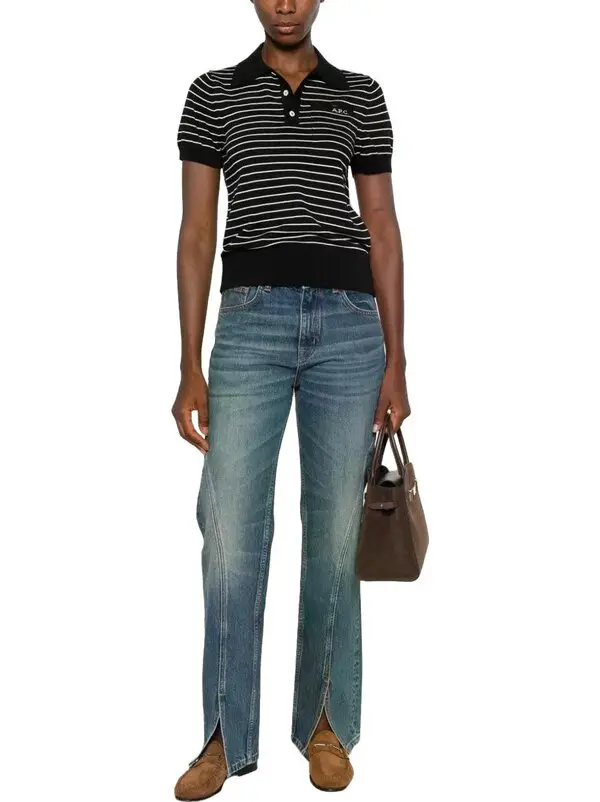 A.p.c. Striped Short-sleeve Polo Shirt - Black