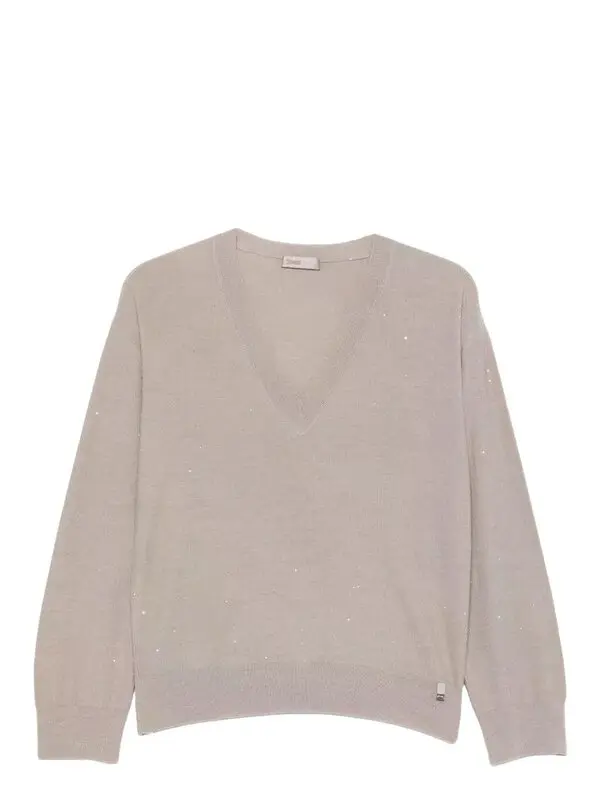 Herno Embellished V-neck Sweater - Neutrals