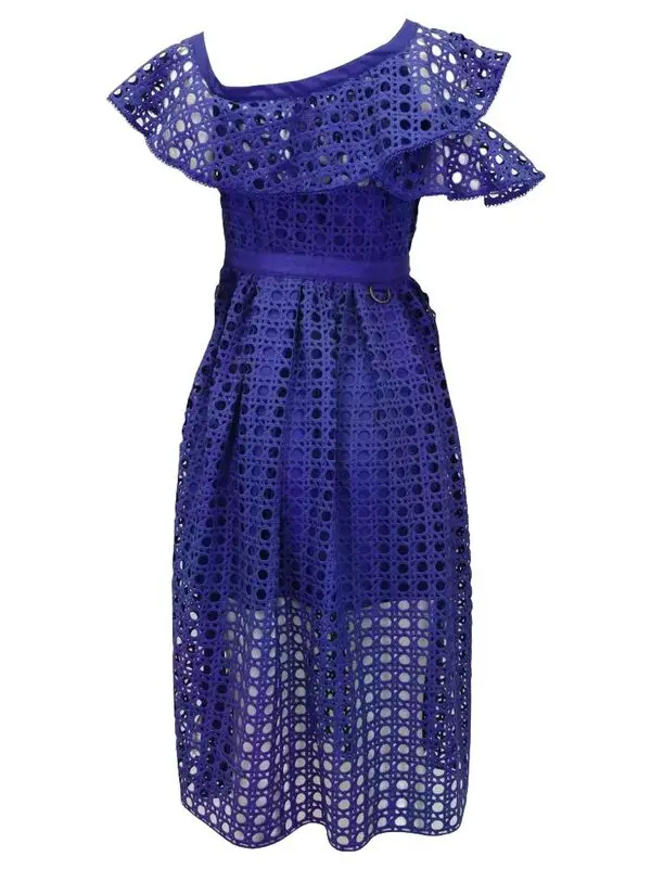 SELF-PORTRAIT One-shoulder Ruffled Midi Dress - Blue