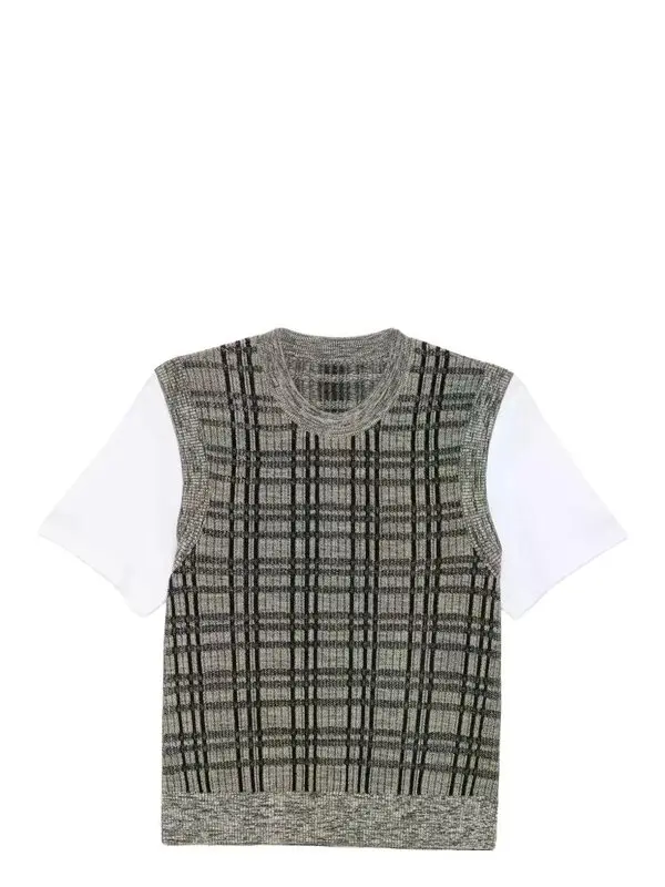 LESS Plaid Layered Effect T-shirt - Grey