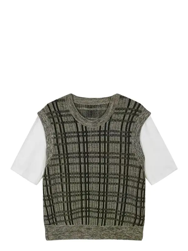 LESS Plaid Layered Effect T-shirt - Grey