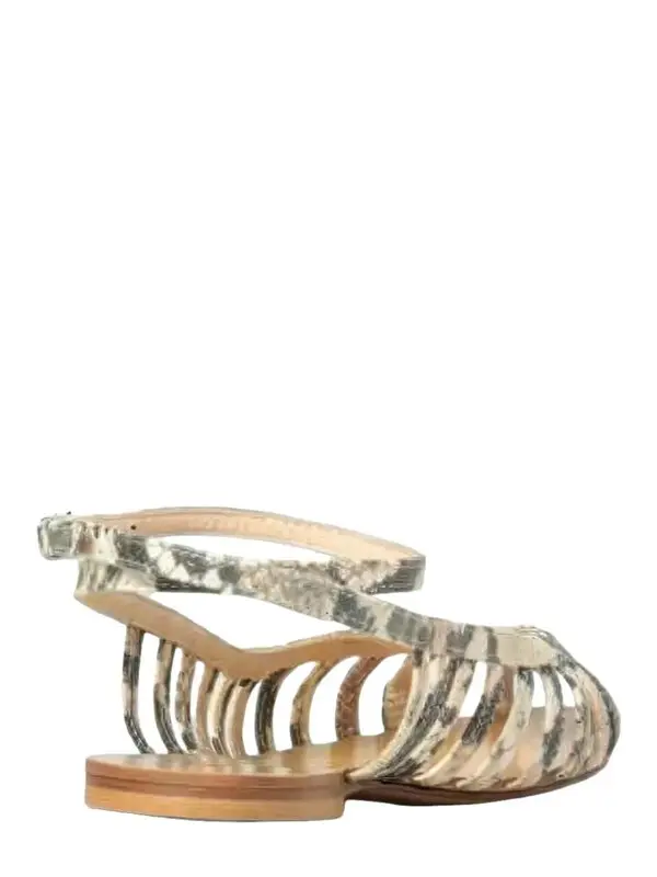 ANNA F. Snake-effect Caged Flat Sandals - Neutrals