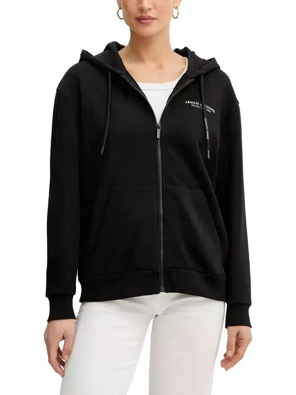 Armani Exchange Logo Print Zip-up Hoodie - Black
