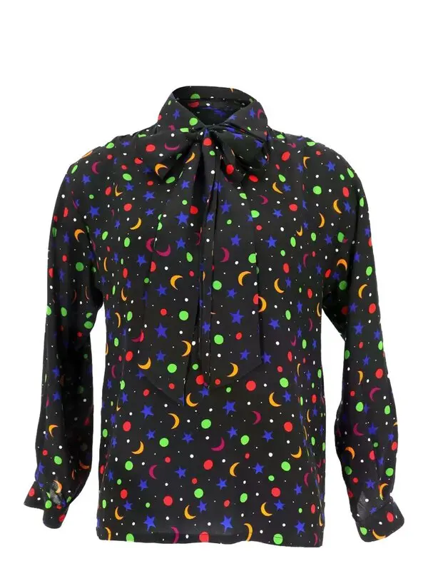Saint Laurent Silk Celestial Print Pussy-bow Blouse - Black