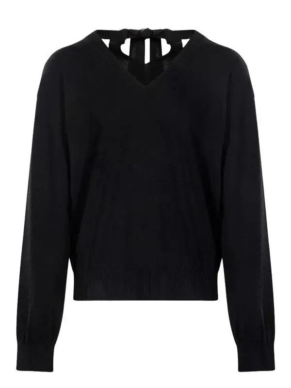 LANVIN Bow Detail V-neck Sweater - Black