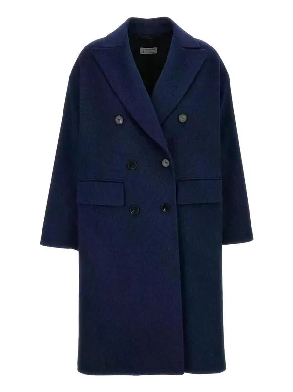 Alberto Biani Double-breasted Wool Coat With Notched Lapels - Blue