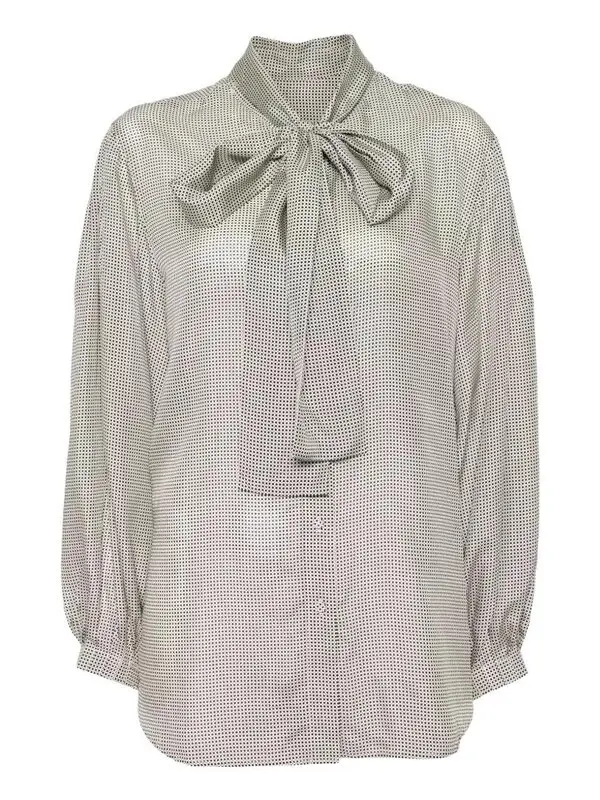 LESS Polka Dot Pussy-bow Shirt - Neutrals