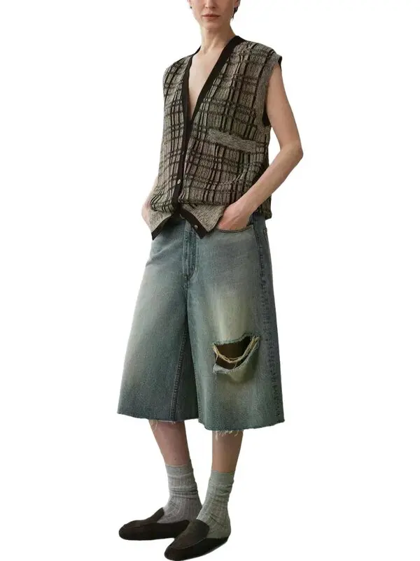 LESS Plaid V-neck Vest - Grey