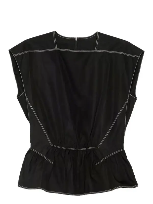 LESS Peplum Hem Blouse With Contrast Stitching - Black