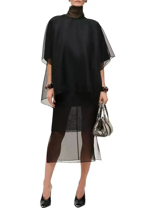 Brandon Maxwell High-neck Sheer-panel Blouse - Black