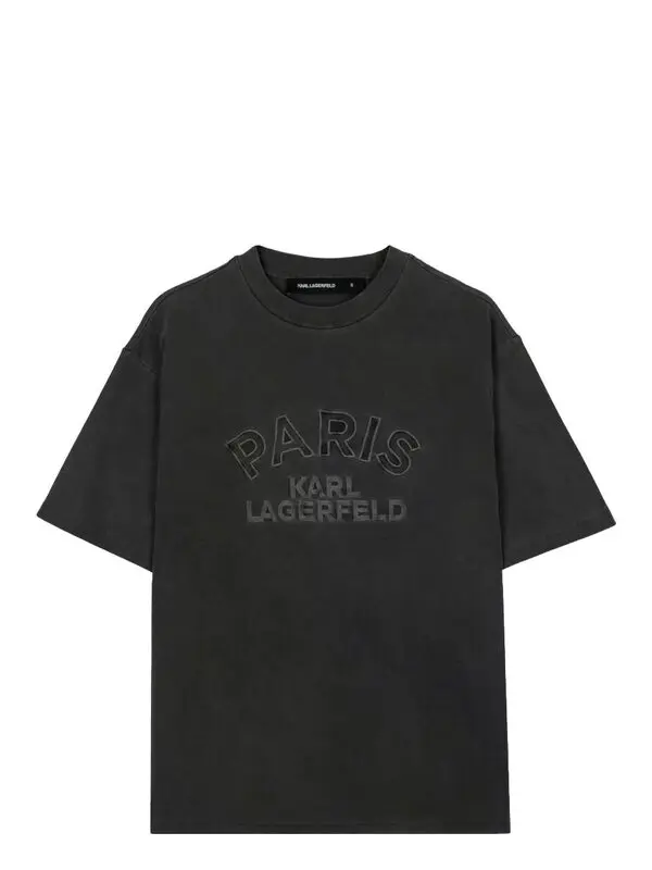 Karl Lagerfeld Logo-embroidered Acid-wash T-shirt - Black