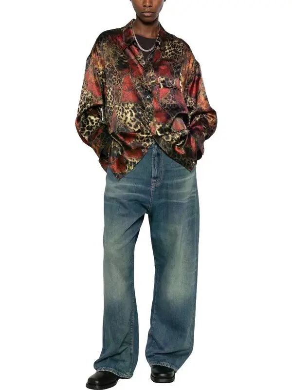 R13 Leopard Print Silk Button-down Shirt - Red