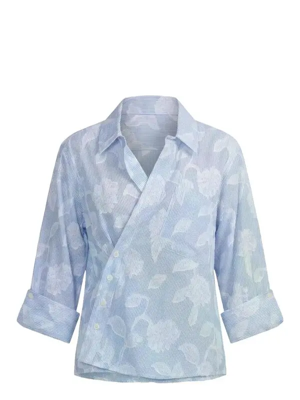CISSA Asymmetric Floral-jacquard Shirt - Blue