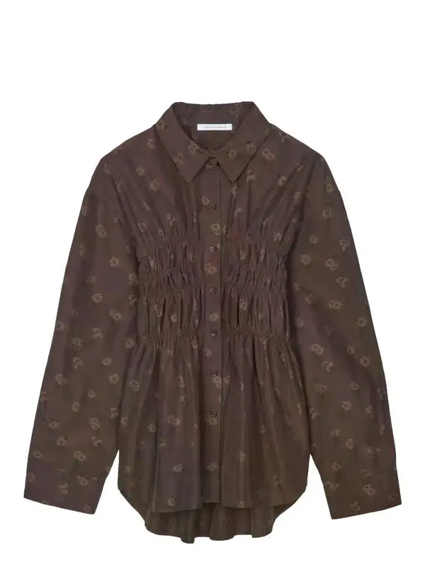 Cecilie Bahnsen Floral Jacquard Smocked Shirt - Brown