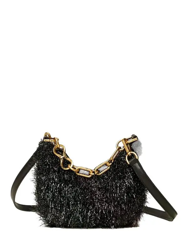 TWINSET Mini Croissant Bag With Lurex And Chain Strap - Black