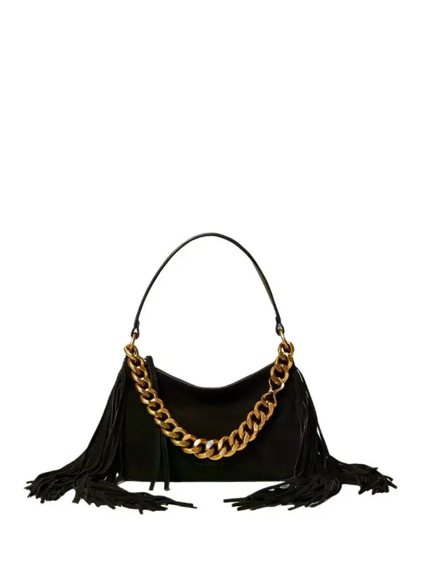TWINSET Medium Liliane Shoulder Bag With Fringed Detailing - Black