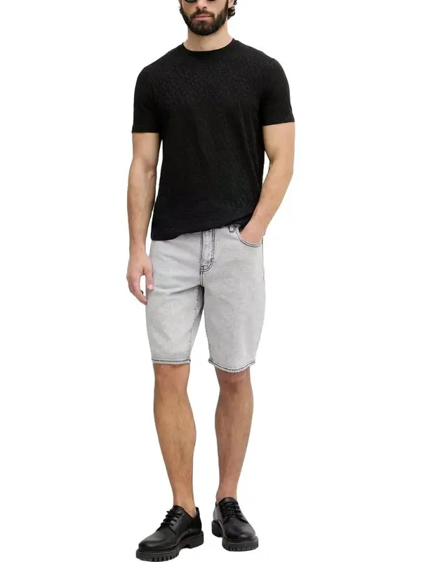Armani Exchange Acid Wash Logo Patch Denim Shorts - Grey
