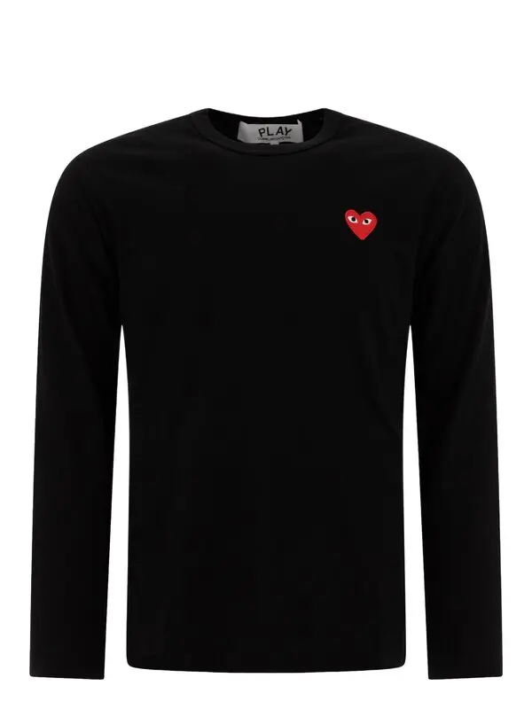 Play Comme Des Garcon Long Sleeve T-shirt With Heart Appliqu - Black