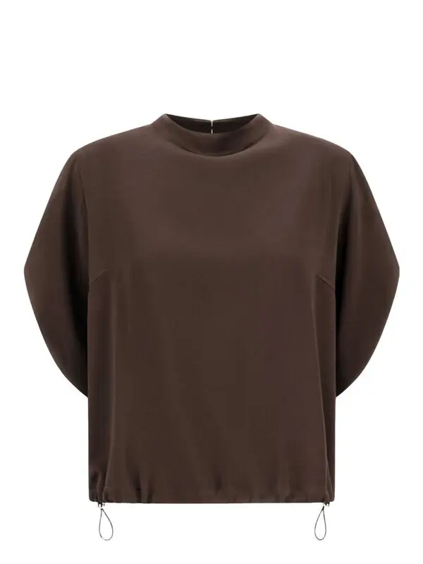 Herno Satin Resort Top With Bow Detail - Dark Chocolate