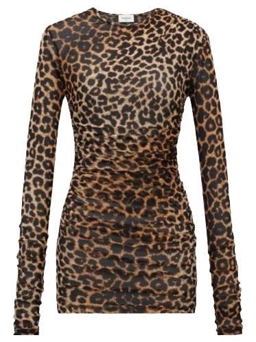 Saint Laurent Ruched Print Mini Dress - Leopard
