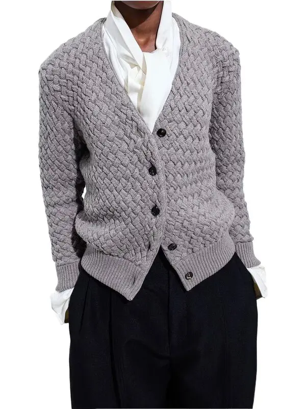 Bottega Veneta Intrecciato Wool Cardigan - Gray