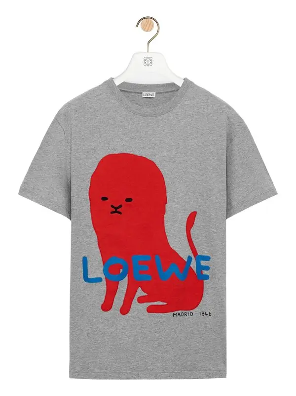 Loewe Regular Fit T-shirt With Lions Jersey Badge - Gray Blend