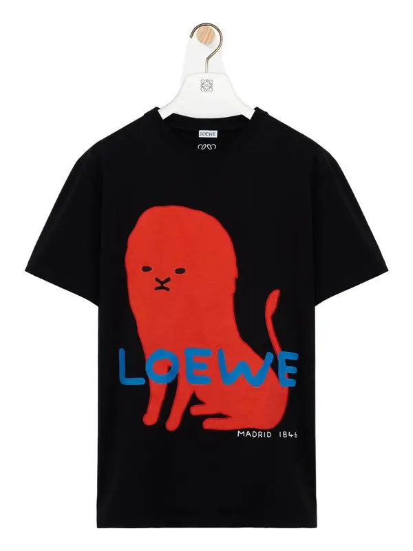 Loewe Cotton T-shirt With Lion Appliqu - Black