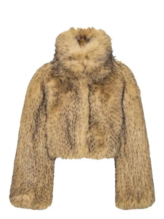 ROTATE BY BIRGER CHRISTENSEN Cropped Faux Fur Coat With Stand-up Collar - Nude