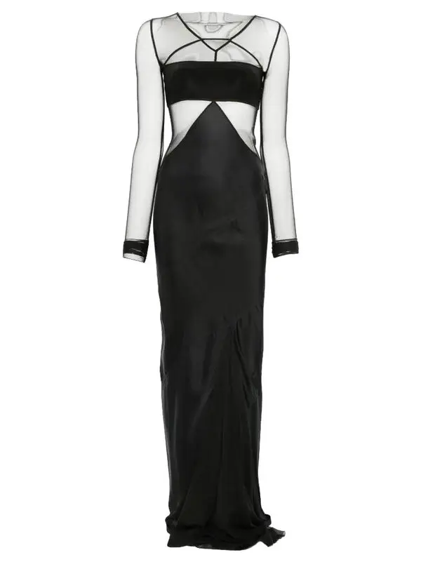 Rick Owens Long-sleeve Maxi Dress With Mesh Paneling - Black