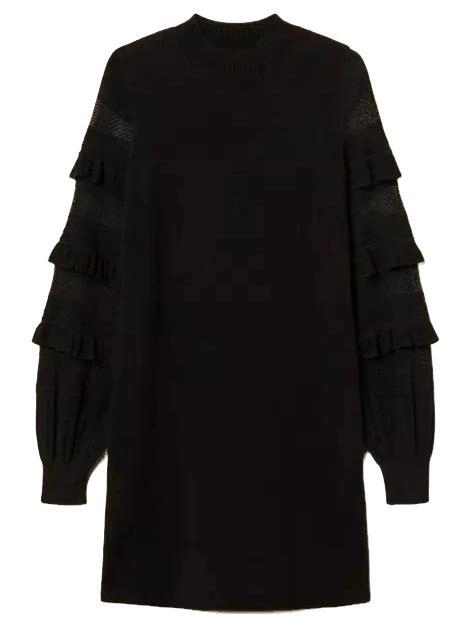 TWINSET Mesh-knit Dress With Ruffled Sleeves - Black