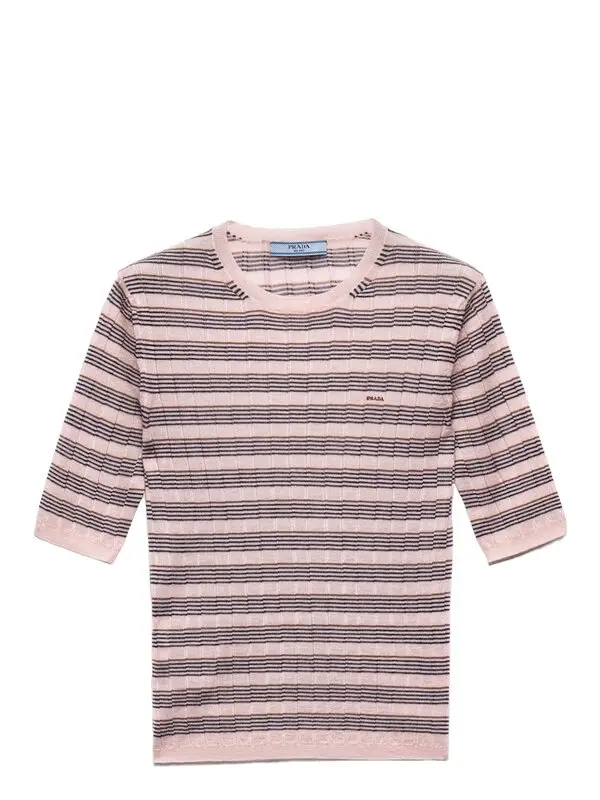Prada Short-sleeved Striped Cashmere And Silk Sweater - Pink/blue