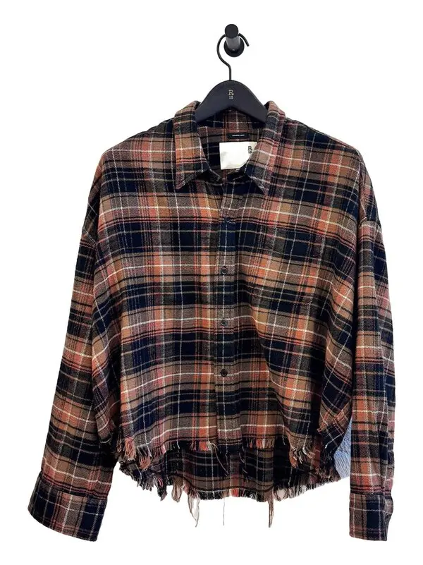 R13 Plaid Shirt With Raw-edge Curved Hem - Light Brown