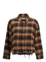 R13 Plaid Frayed Hem Shirt - Light Brown