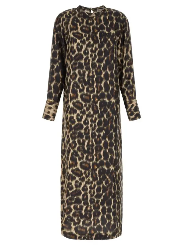 Alberto Biani Jaguar Print Long Sleeve Dress - Brown