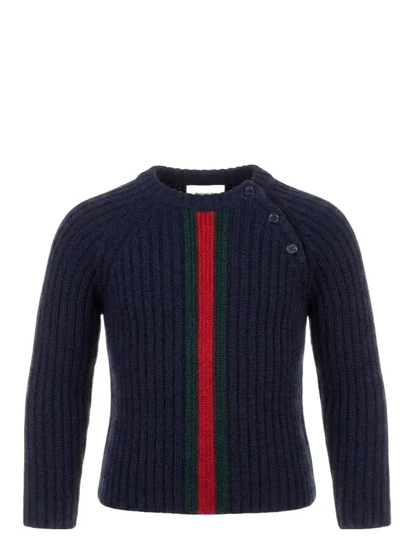 Gucci Long Sleeve Ribbed Sweater With Stripe Detail - Black