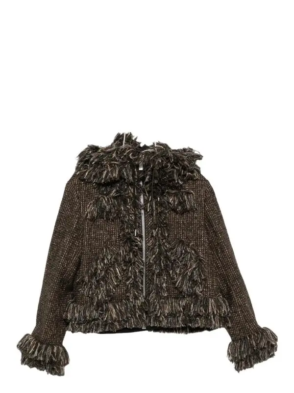 Sacai Textured Fringe Hooded Jacket - Brown