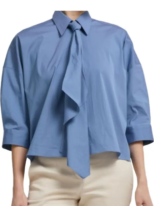 Brunello Cucinelli Pointed Collar Shirt With Tie Detail - Blue